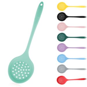 silicone slotted spoon, strainer spoon, skimmer spoon, slotted spoons for cooking, silicone strainer non stick, one-piece heat resistant silicone cooking spoon (green)