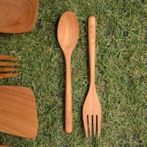 de Bois Dessert Spoon & Fork l Organic Teak l Spoon & Fork Dessert l Non Toxic Wooden Kitchen Utensils l Gift For Who Loved Healthy & Clean