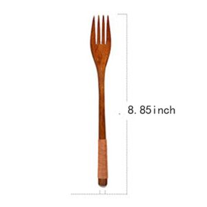 8 Pcs Wooden 9 inch Japanese Spoon Fork Set Including Wooden Spoons and Wooden Forks Japanese Wooden Utensil Set Reusable Handmade Natural Wood Flatware Set for Cooking Stirring Eating