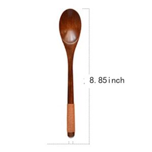 8 Pcs Wooden 9 inch Japanese Spoon Fork Set Including Wooden Spoons and Wooden Forks Japanese Wooden Utensil Set Reusable Handmade Natural Wood Flatware Set for Cooking Stirring Eating