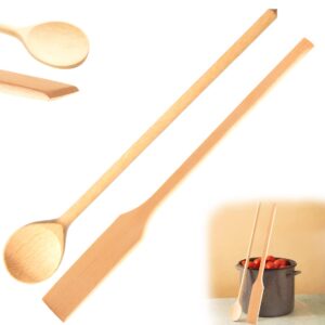 mr.woodware wooden kitchen utensils- 24 inch long handle beech wood wok spatula and cooking spoon - 2 in 1 wooden cooking utensils set for mixing in big stock pots cauldron (spoon & spatula)