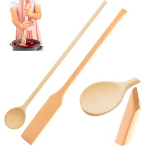 Mr.Woodware Wooden Kitchen Utensils- 24 Inch Long Handle Beech Wood Wok Spatula and Cooking Spoon - 2 in 1 Wooden Cooking Utensils Set for Mixing in Big Stock Pots Cauldron (Spoon & Spatula)