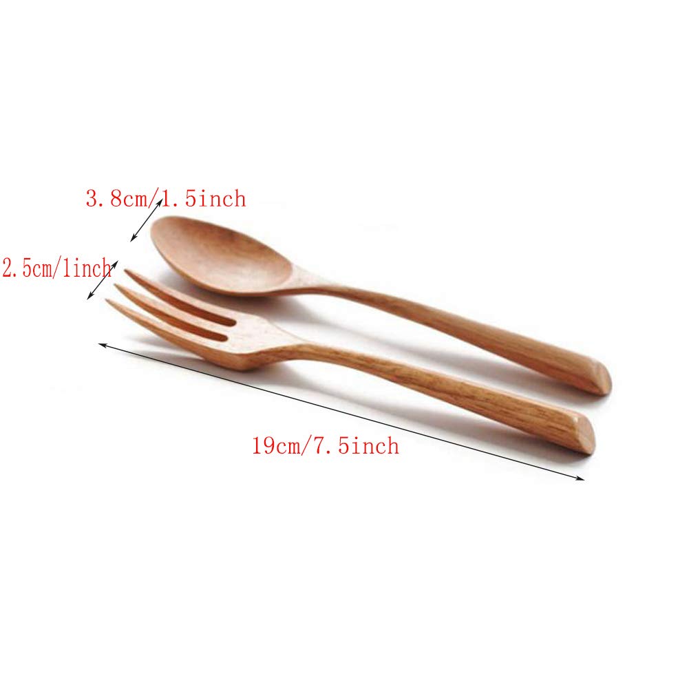 Kyien 6Pcs Wood Soup Spoons And Forks Sets Natural Wood Eating Utensils Wooden Flatware Set，Eco Friendly Wood Cutlery Wooden Dinner Fork And Spoon，3 Spoons and 3 Forks