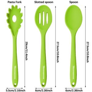 Silicone Cooking Spoons, Heat Resistant Large Silicone Pasta Slotted Spoon Solid Basting Spoon set for Nonstick Cookware, BPA Free Black Kitchen Silicone Spoons set for Mixing, Serving, Draining Green