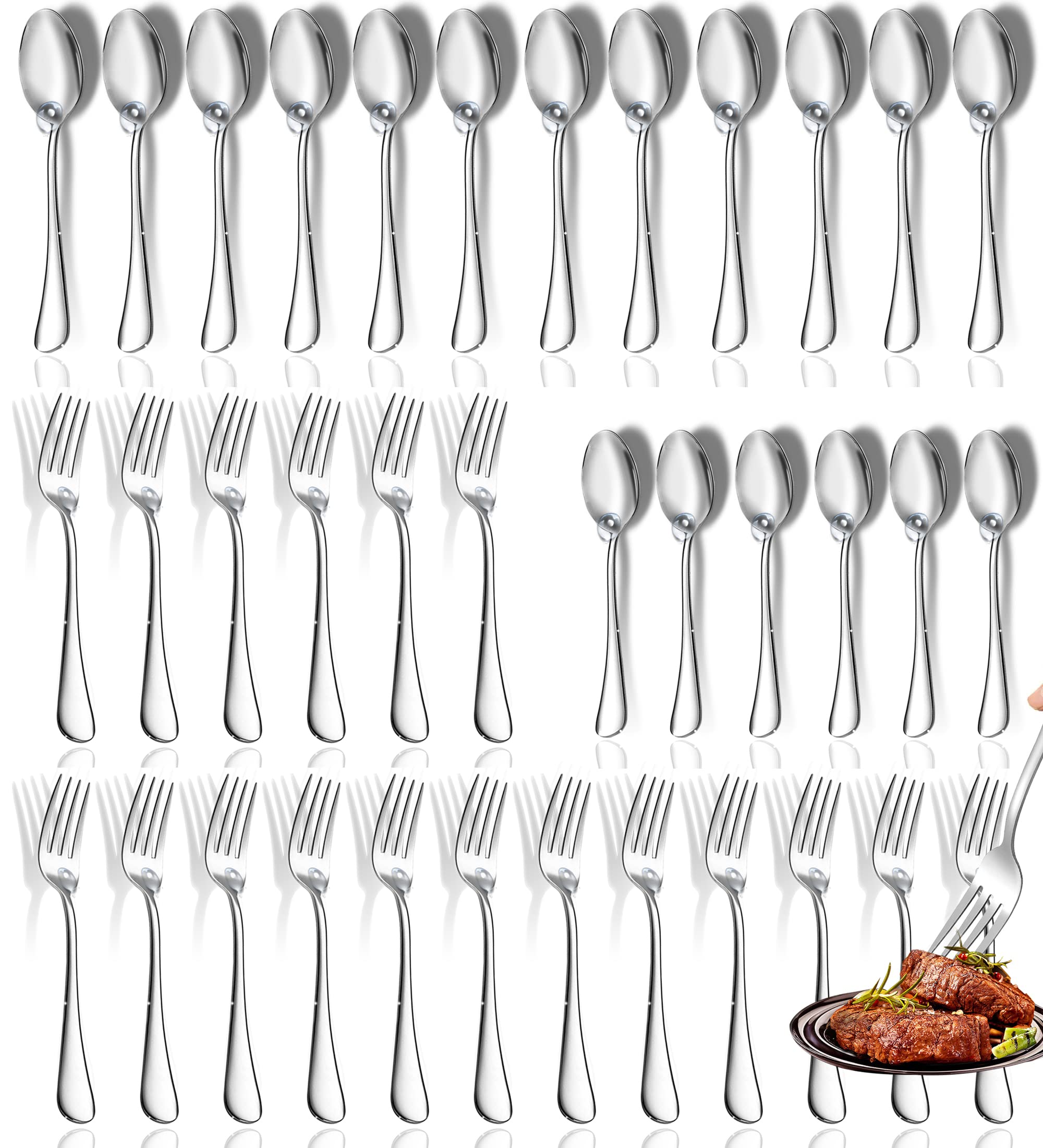 Spoons and Forks Set, Set of 30 Top Food Grade Stainless Steel Forks and Spoons Silverware Set, Kitchen Utensils Forks (8 Inch) and Spoons (6.69 Inch) Cutlery Set, Mirror Finish & Dishwasher Safe