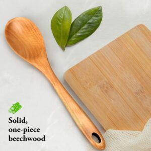 12.5 Inch Large Wooden Spoon for Cooking Utensils Serving Spoon Beech Wood Spatula Long Handle Stirring Spoon Non Stick Kitchen Utensil Big Mixing Cooking Spoon