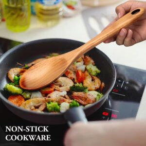 12.5 Inch Large Wooden Spoon for Cooking Utensils Serving Spoon Beech Wood Spatula Long Handle Stirring Spoon Non Stick Kitchen Utensil Big Mixing Cooking Spoon