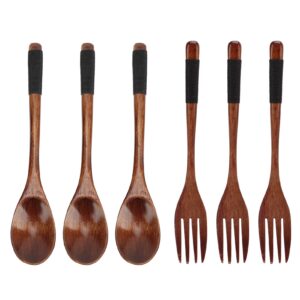 pssopp 6pcs japanese spoon fork set wooden spoon fork japanese wooden tableware wooden ladle spoon and fork set for cooking stirring eating