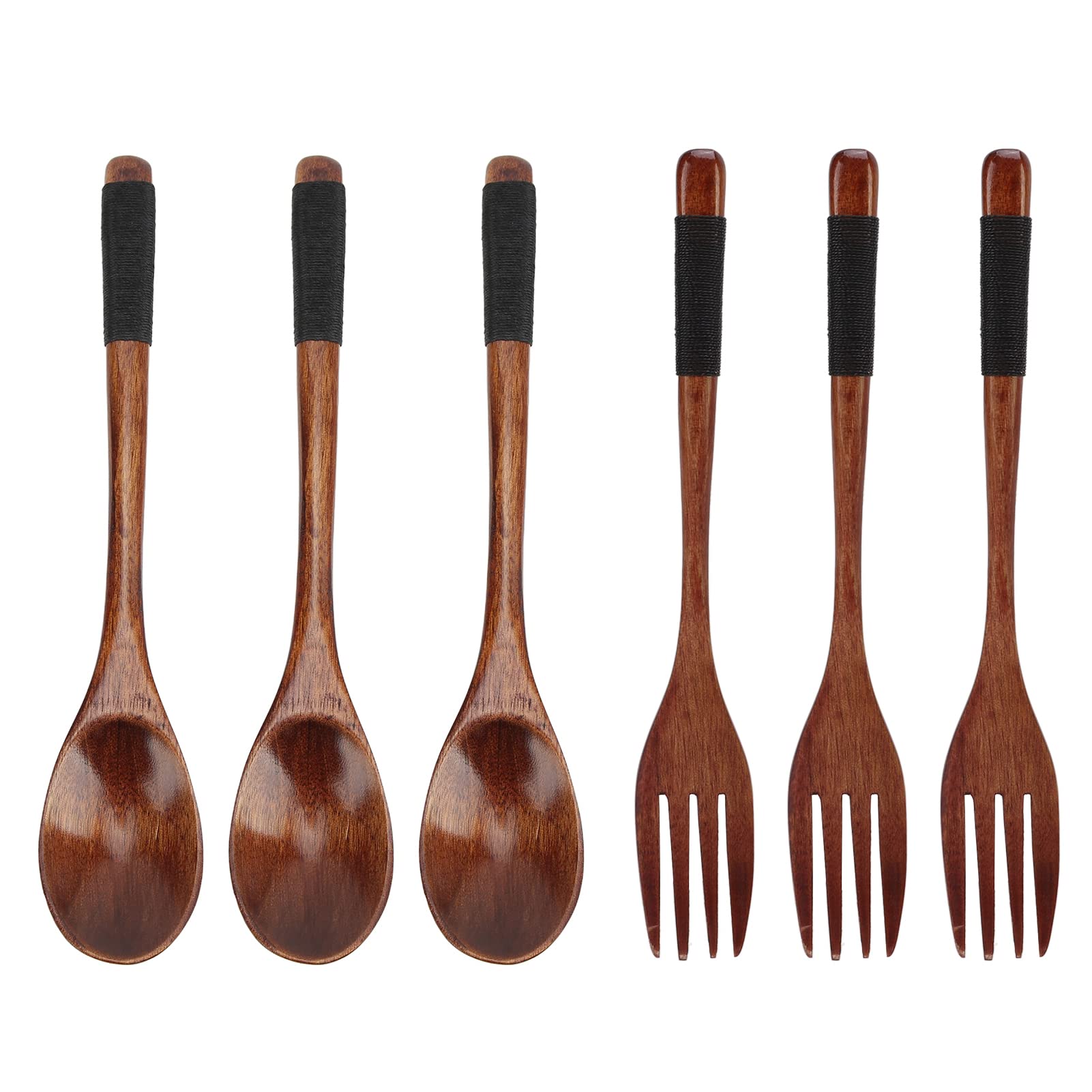 Pssopp 6Pcs Japanese Spoon Fork Set Wooden Spoon Fork Japanese Wooden Tableware Wooden Ladle Spoon and Fork Set for Cooking Stirring Eating