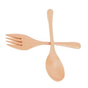 MISNODE 2Pcs Wooden Spoon Set Spoon Fork Set for Eating Mixing Stirring, Sauce Spoon Japanese Style Tableware Kitchen Utensil for Home Kitchen Restaurant