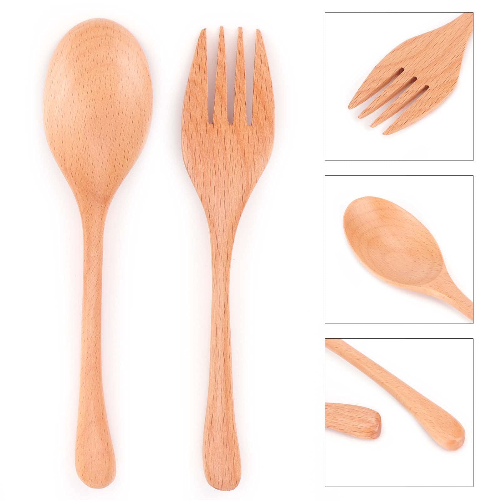 MISNODE 2Pcs Wooden Spoon Set Spoon Fork Set for Eating Mixing Stirring, Sauce Spoon Japanese Style Tableware Kitchen Utensil for Home Kitchen Restaurant