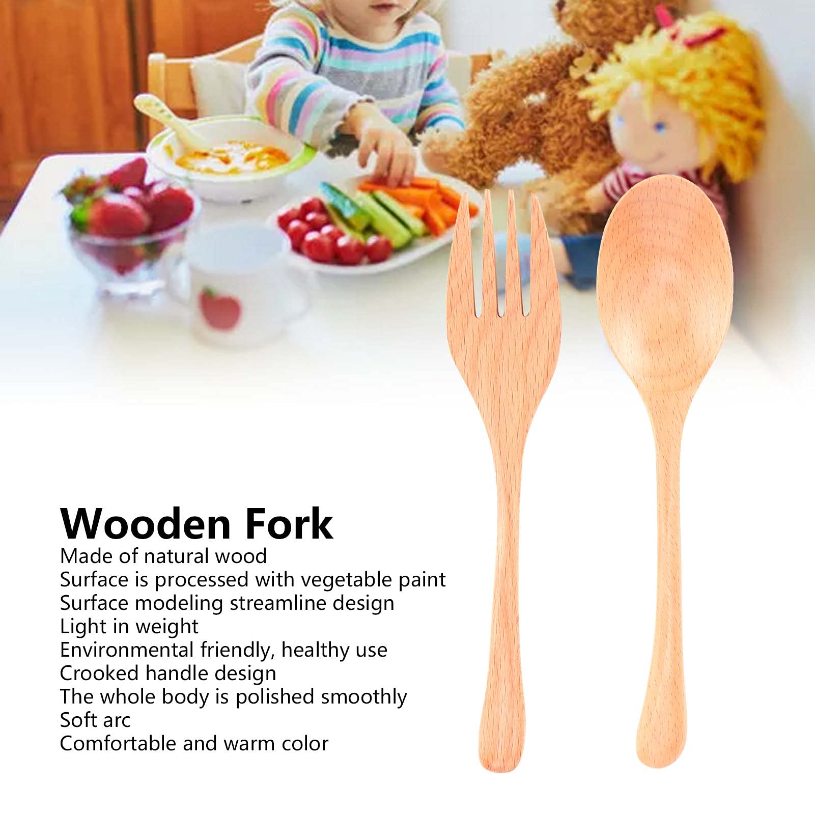 MISNODE 2Pcs Wooden Spoon Set Spoon Fork Set for Eating Mixing Stirring, Sauce Spoon Japanese Style Tableware Kitchen Utensil for Home Kitchen Restaurant