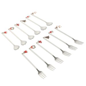 doitool 1 set christmas cutlery set christmas elements forks and spoons fruits eating forks condiments spoon multipurpose eating spoons tasting spoon cake fork stainless steel small tools