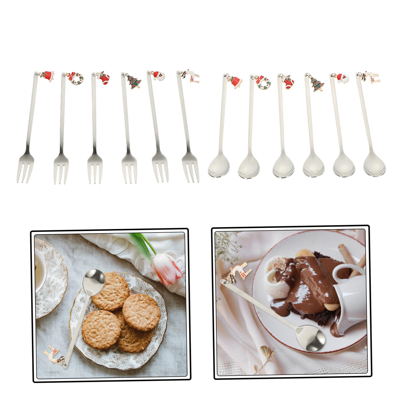 DOITOOL 1 Set Christmas Cutlery Set Christmas Elements Forks and Spoons Fruits Eating Forks Condiments Spoon Multipurpose Eating Spoons Tasting Spoon Cake Fork Stainless Steel Small Tools