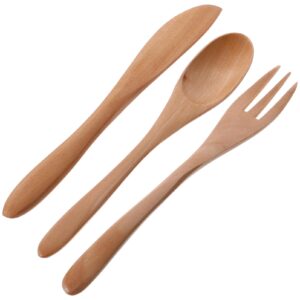 kichvoe wooden cutlery set wood kitchen flatware kids tableware reusable dinnerware spoon fork utensil for home preschool