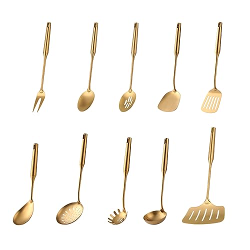 Metal Frying Fish Turn Over Shovel Cooking Utensils Set Serving Fork Spoon Skimmer Slotted Spaghetti Spoon Soup Ladle for Kitchen