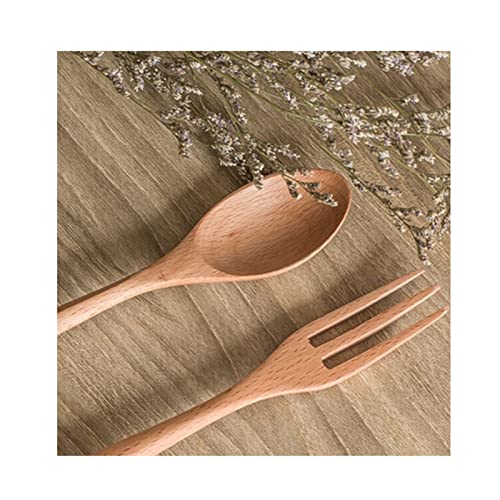 FLYUFO Kitchen Spoons Wooden Spoon Fork Teaspoon Catering Rice Soup Bamboo Cooking Utensil Kitchen Teaspoon Tableware Accessories，2 Pcs