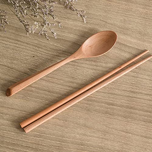 FLYUFO Kitchen Spoons Wooden Spoon Fork Teaspoon Catering Rice Soup Bamboo Cooking Utensil Kitchen Teaspoon Tableware Accessories，2 Pcs