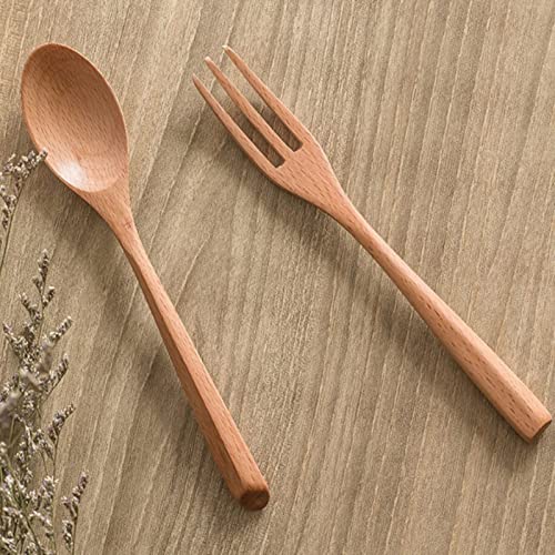 FLYUFO Kitchen Spoons Wooden Spoon Fork Teaspoon Catering Rice Soup Bamboo Cooking Utensil Kitchen Teaspoon Tableware Accessories，2 Pcs