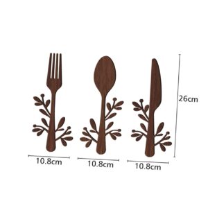 Yardenfun 3pcs Wooden and Fork Pendant Kitchen Utensils Wall Sign Fork and Spoon Wall Decor Wood Spoon Fork Sign Farmhouse Wooden Wall Plaque Country Home Decor Basswood Metallic Line