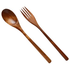 abaodam 1 set wooden fork and spoon wooden forks cake spoon wooden spoons for eating wooden food spoon wooden teaspoons mini cake forks dessert spoon ice cream spoon human body fruit