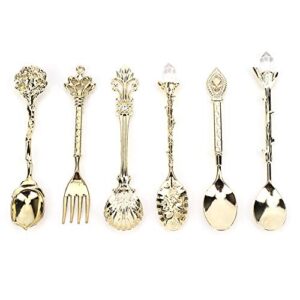 spoon, 6pcs set innovative vintage retro zinc alloy spoons fork set cutlery kitchen accessory for mixing and stirring drinks, cocktails, milk (gold (auspicious knot fork handle))