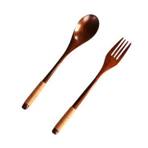 amosfun japanese wooden handle fork and spoon pasta server utensil wooden spoon and fork wood soup porcelain soup spoons wooden spoon fork chopsticks for eating ice major travel friendly