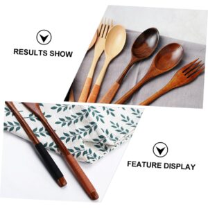 Amosfun Japanese Wooden Handle Fork and Spoon Pasta Server Utensil Wooden Spoon and Fork Wood Soup Porcelain Soup Spoons Wooden Spoon Fork Chopsticks for Eating Ice Major Travel Friendly