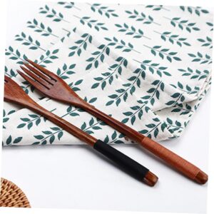 Amosfun Japanese Wooden Handle Fork and Spoon Pasta Server Utensil Wooden Spoon and Fork Wood Soup Porcelain Soup Spoons Wooden Spoon Fork Chopsticks for Eating Ice Major Travel Friendly