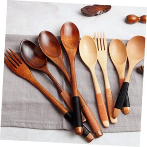 Amosfun Japanese Wooden Handle Fork and Spoon Pasta Server Utensil Wooden Spoon and Fork Wood Soup Porcelain Soup Spoons Wooden Spoon Fork Chopsticks for Eating Ice Major Travel Friendly