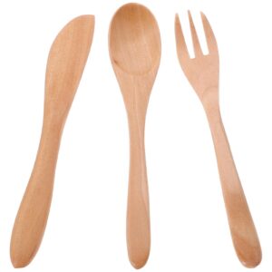 upkoch 1 set western restaurant tableware flatware cutlery kit wood tableware dinnerware kit wood cutter fork spoon western food cutlery forks wood fork wooden lotus tree household child