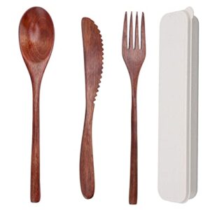 wooden cutlery set of 3 scratch proof portable spoon fork cutter tableware with box wooden kitchen dinnerware for dessert salads noodles