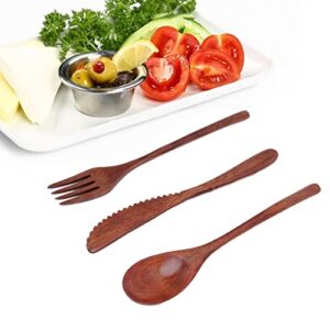 Wooden Cutlery Set of 3 Scratch Proof Portable Spoon Fork Cutter Tableware with Box Wooden Kitchen Dinnerware for Dessert Salads Noodles