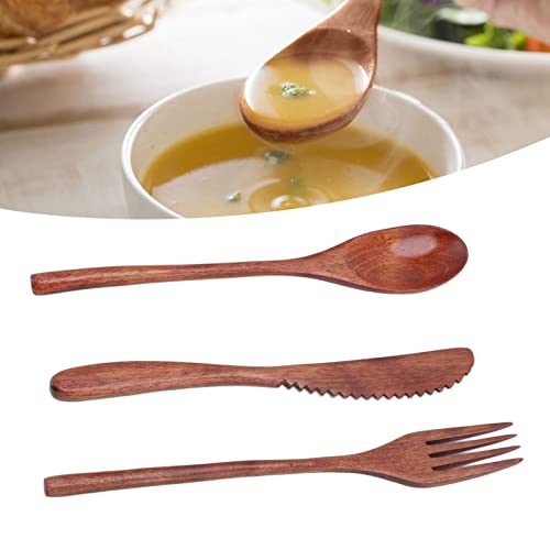 Wooden Cutlery Set of 3 Scratch Proof Portable Spoon Fork Cutter Tableware with Box Wooden Kitchen Dinnerware for Dessert Salads Noodles