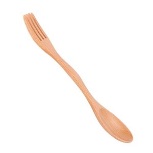 2-in-1 Spoon Fork,Beech Wood Spoon,Fork Spoon,Fork Integrated Spoon Fork Kitchen Tableware for Home Restaurant School Kitchen