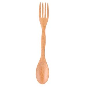 2-in-1 Spoon Fork,Beech Wood Spoon,Fork Spoon,Fork Integrated Spoon Fork Kitchen Tableware for Home Restaurant School Kitchen