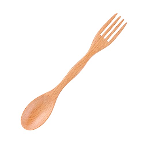 2-in-1 Spoon Fork,Beech Wood Spoon,Fork Spoon,Fork Integrated Spoon Fork Kitchen Tableware for Home Restaurant School Kitchen