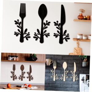 ABOOFAN 3pcs Wooden and Fork Pendant Cafe Restaurant Bar Sign Farmhouse Wooden Wall Plaque Hanging Wood Wall Art Country Home Decor Utensil Pendant for Home Tableware Wall Hanging