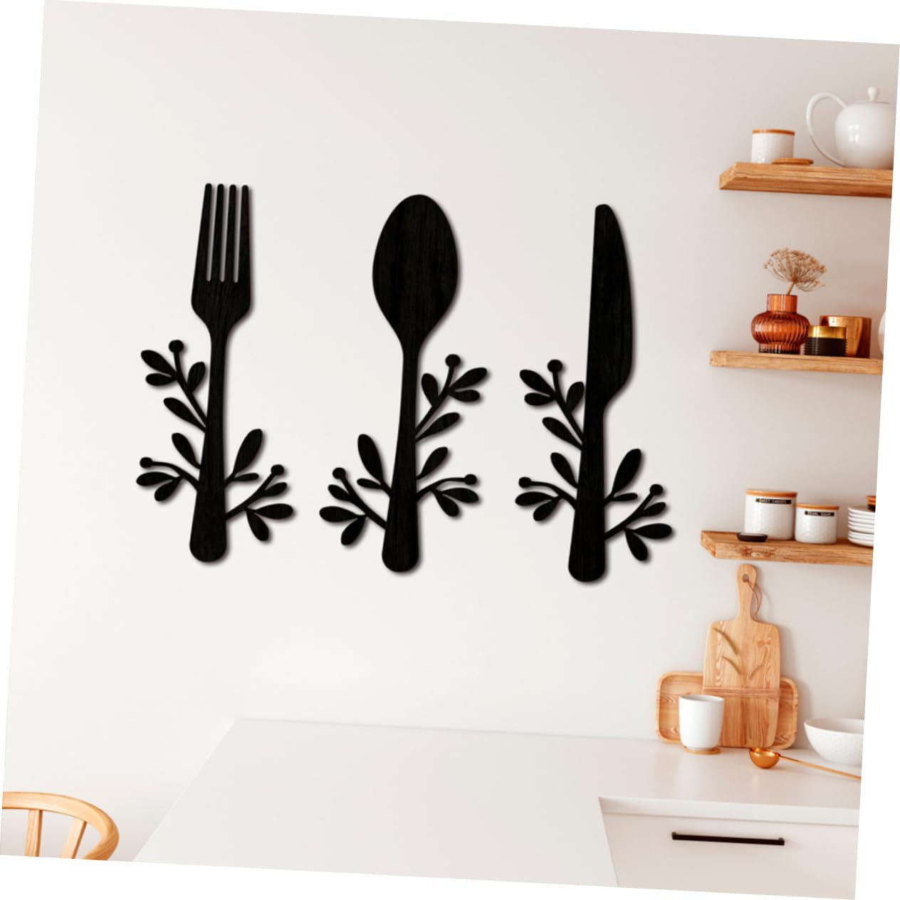 ABOOFAN 3pcs Wooden and Fork Pendant Cafe Restaurant Bar Sign Farmhouse Wooden Wall Plaque Hanging Wood Wall Art Country Home Decor Utensil Pendant for Home Tableware Wall Hanging