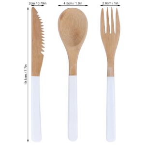 Japanese Wooden Cutlery Set,Wooden Cutlery Spoons Forks Knives Japanese Wooden Cutlery Set Safe Cutlery Set for Kitchen (White)