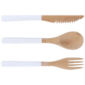 Japanese Wooden Cutlery Set,Wooden Cutlery Spoons Forks Knives Japanese Wooden Cutlery Set Safe Cutlery Set for Kitchen (White)