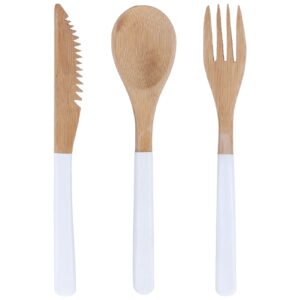 Japanese Wooden Cutlery Set,Wooden Cutlery Spoons Forks Knives Japanese Wooden Cutlery Set Safe Cutlery Set for Kitchen (White)