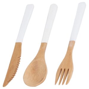 Japanese Wooden Cutlery Set,Wooden Cutlery Spoons Forks Knives Japanese Wooden Cutlery Set Safe Cutlery Set for Kitchen (White)