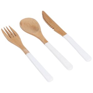 Japanese Wooden Cutlery Set,Wooden Cutlery Spoons Forks Knives Japanese Wooden Cutlery Set Safe Cutlery Set for Kitchen (White)