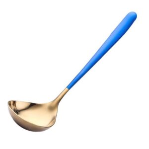 cooking spoons stainless steel soup spoon long handle small soup spoon big head deepened round spoon household soup spoon large spoon table spoons (color : blue gold)