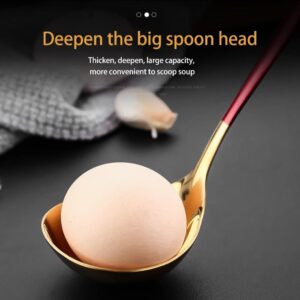 Cooking Spoons Stainless Steel Soup Spoon Long Handle Small Soup Spoon Big Head Deepened Round Spoon Household Soup Spoon Large Spoon Table Spoons (Color : Blue Gold)