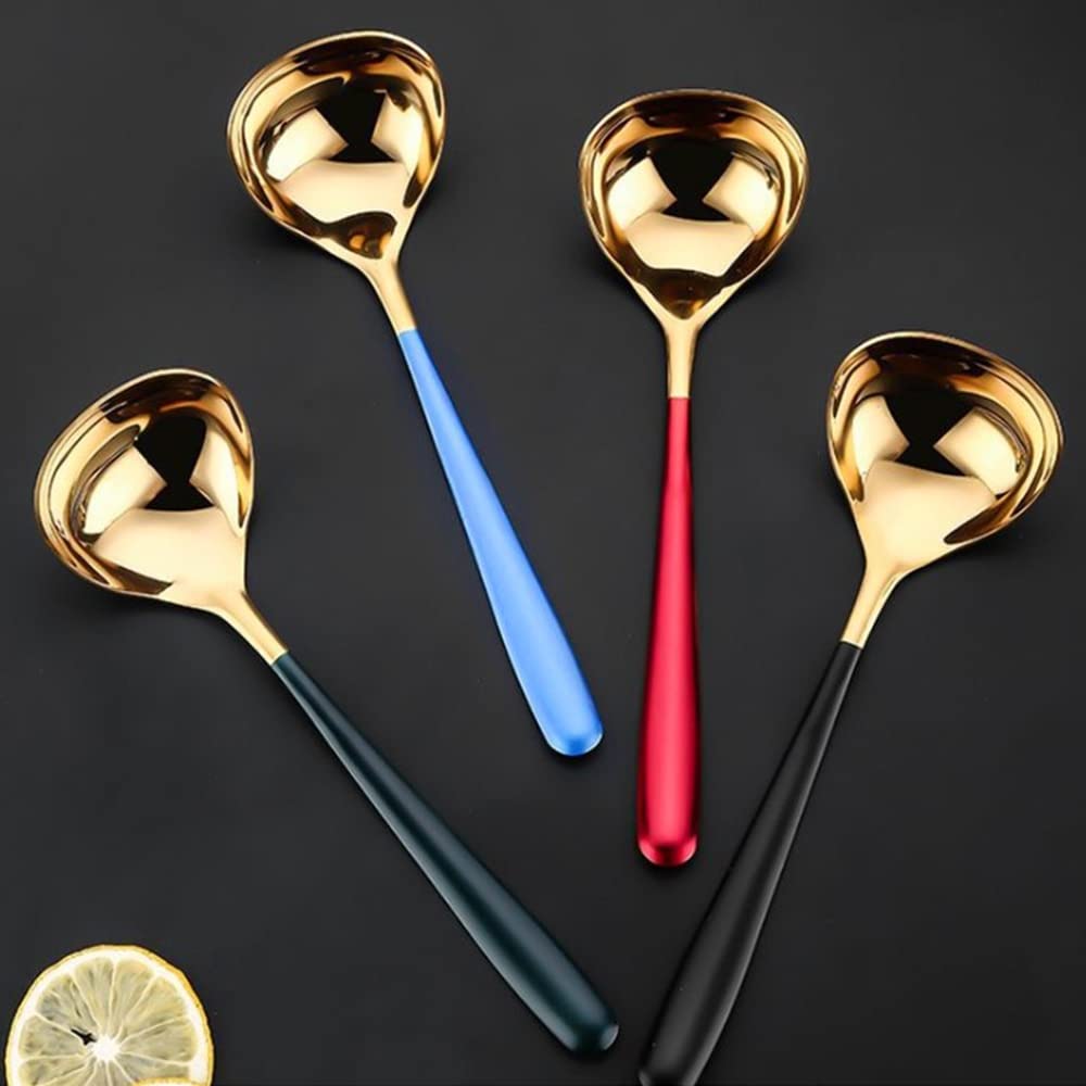 Cooking Spoons Stainless Steel Soup Spoon Long Handle Small Soup Spoon Big Head Deepened Round Spoon Household Soup Spoon Large Spoon Table Spoons (Color : Blue Gold)