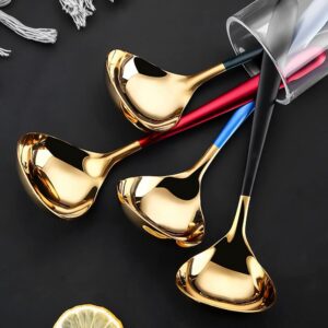 Cooking Spoons Stainless Steel Soup Spoon Long Handle Small Soup Spoon Big Head Deepened Round Spoon Household Soup Spoon Large Spoon Table Spoons (Color : Blue Gold)