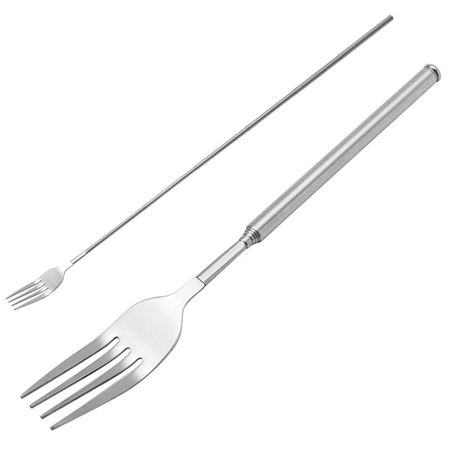 Nanddi Extendable Fork, Durable Stainless Steel Telescopic Fork Retractable Dinner Forks Dessert BBQ Dinner Fruit Long Handle Telescoping Fork Cutlery for Cooking 8.7-25.4Inch (Fork & Spoon Set)