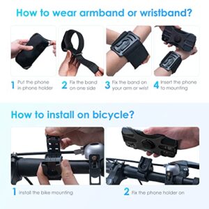 Cikyner Running Armband, 3 in 1 Running Phone Holder Sports Armband Bicycle Phone Holder 360° Rotatable & Detachable Running Phone Armband for 4.5-10'' iPhone Huawei for Gym Running Hiking